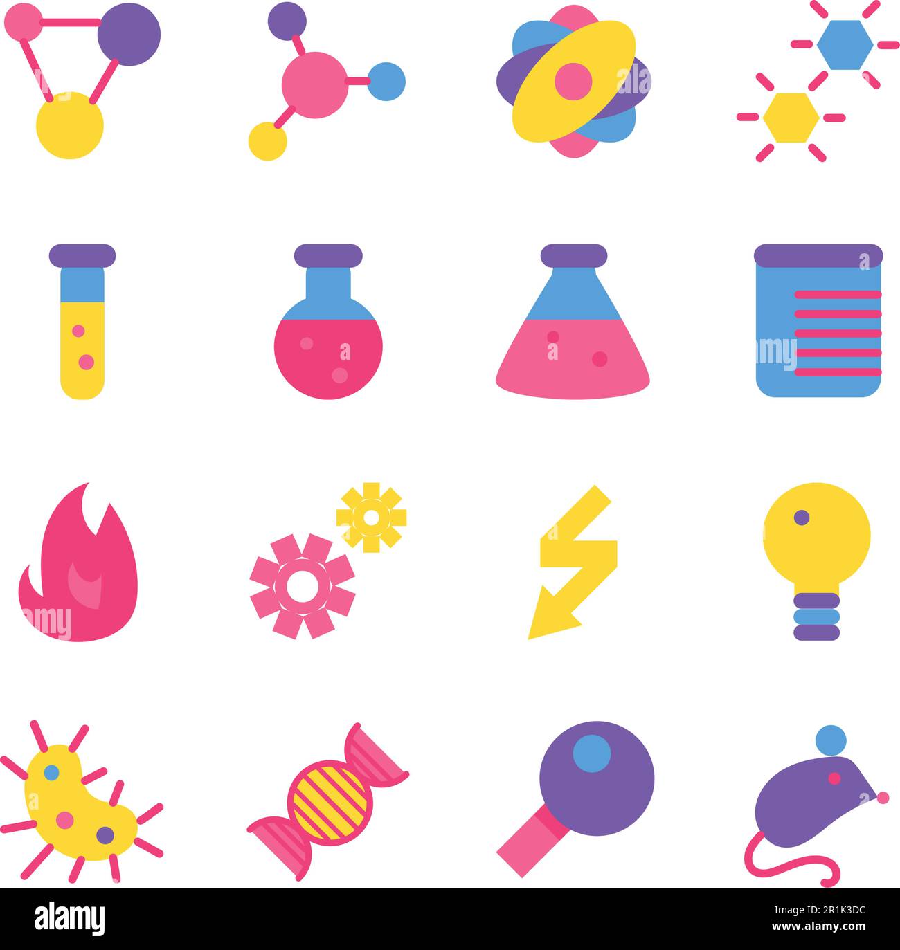 Scientific study flat icon set. Laboratory research, science experiment ...
