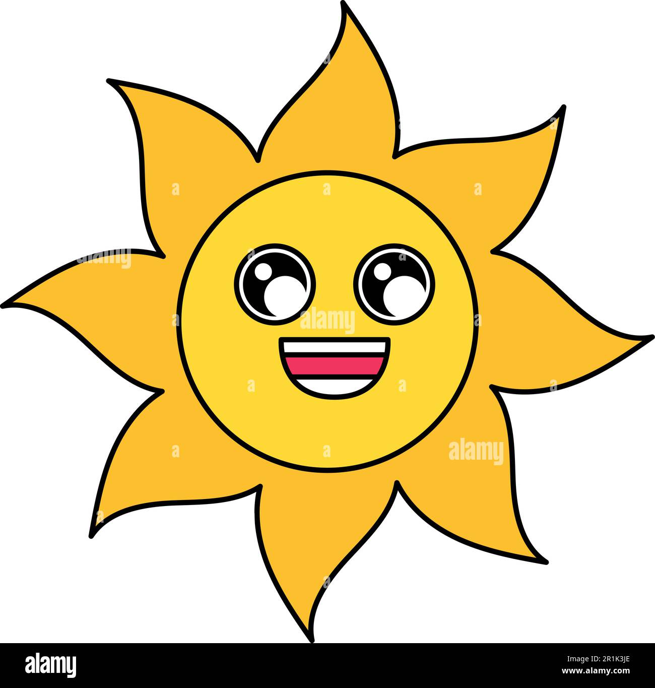 Charmed sun sticker outline illustration. Cheerful, fascinated emoticon ...