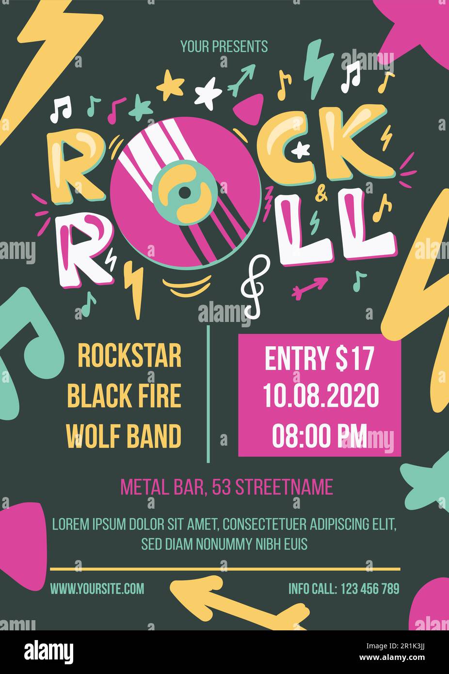 Rock and Roll Concert Retro Style Poster Template. Advertising Banner ...