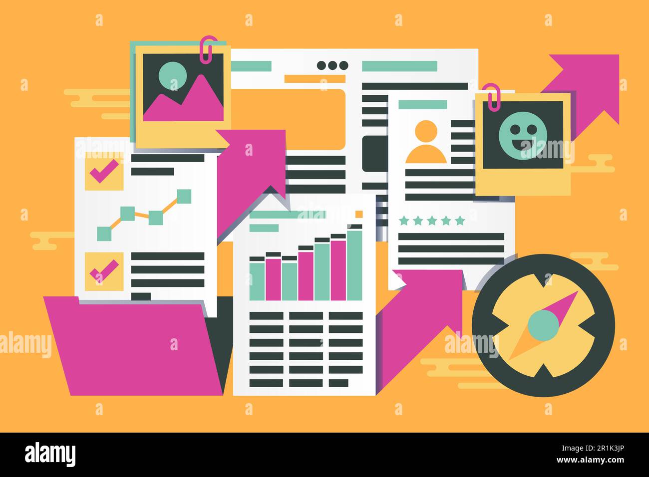 Company stats report abstract vector illustration. Staff CV analysis ...