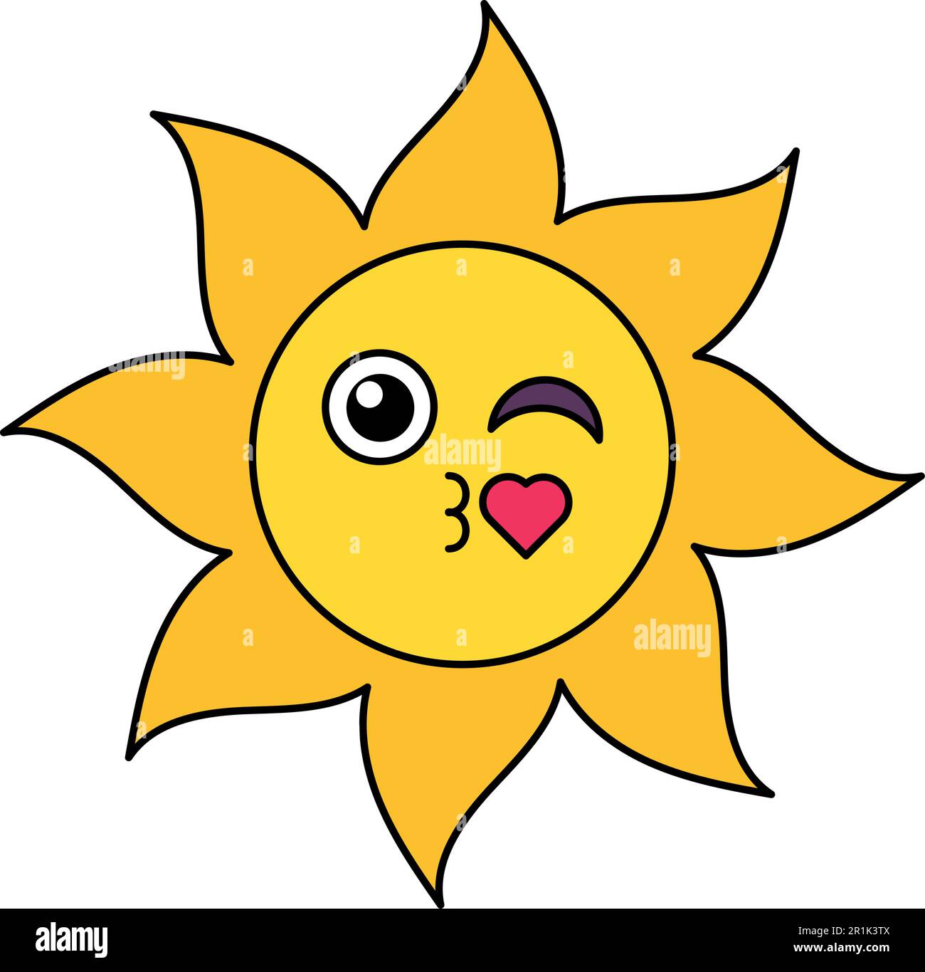 Air kiss sun emoticon outline illustration. Romantic, passionate emoji ...