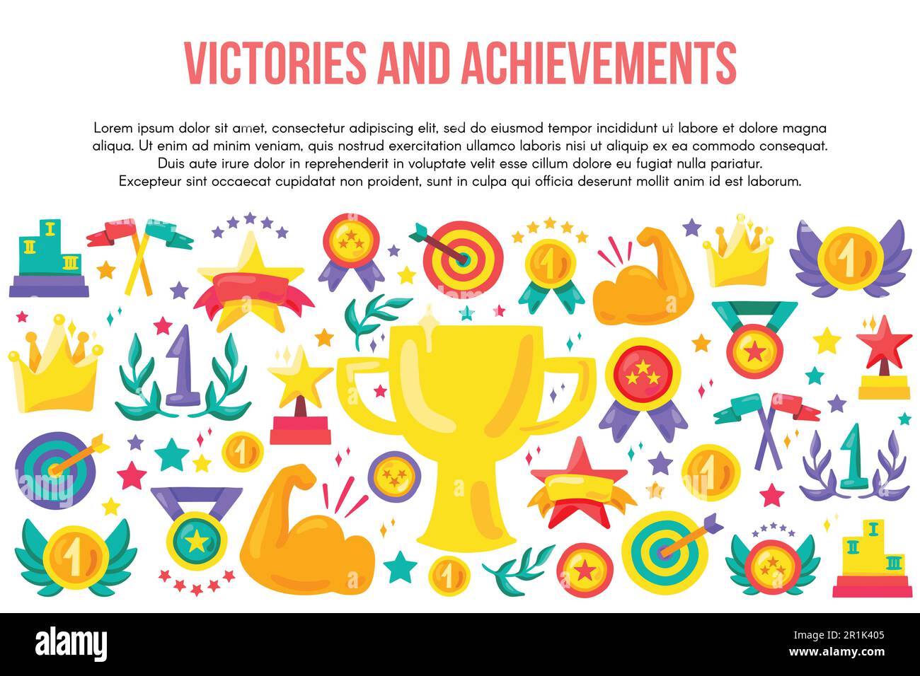 Victories and achievements flat banner template. Competition hand drawn ...