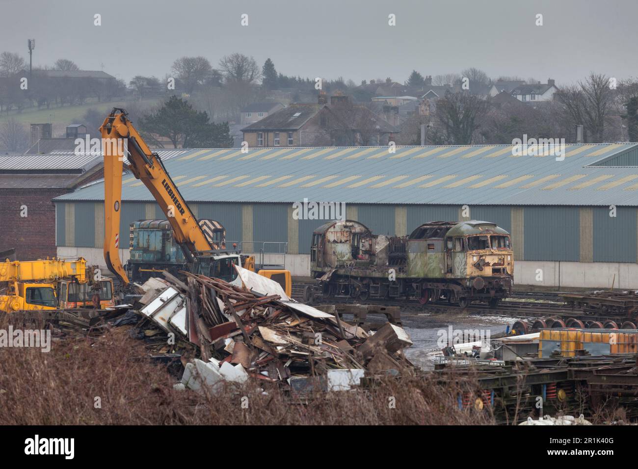 Class 47 diesel railway locomotive 47368 being broken up for scrap by ...