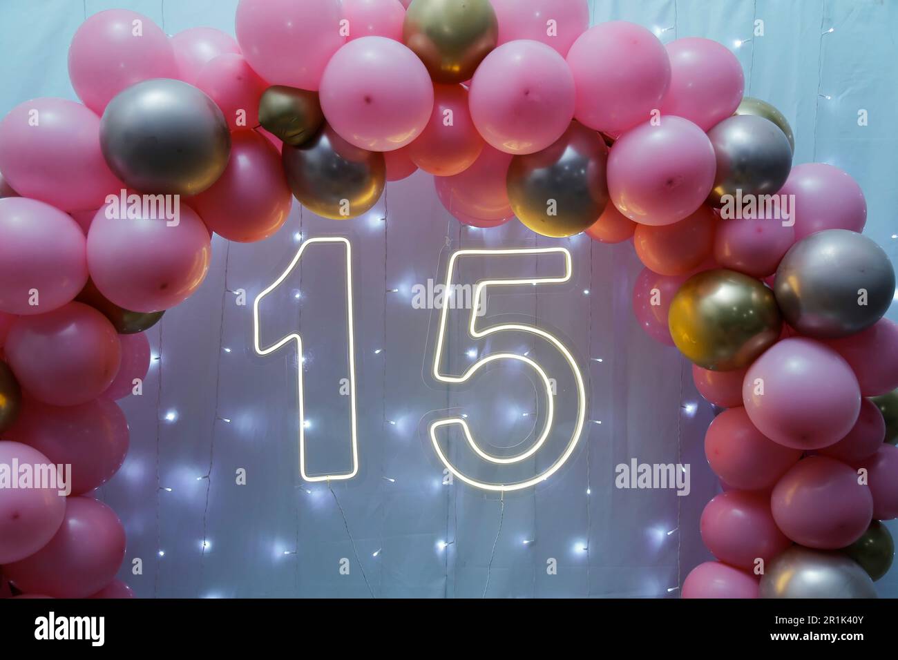 number fifteen with lights at 15th birthday party - front view - light ...