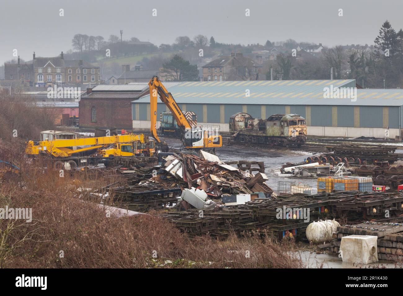 Class 47 diesel railway locomotive 47368 being broken up for scrap by ...