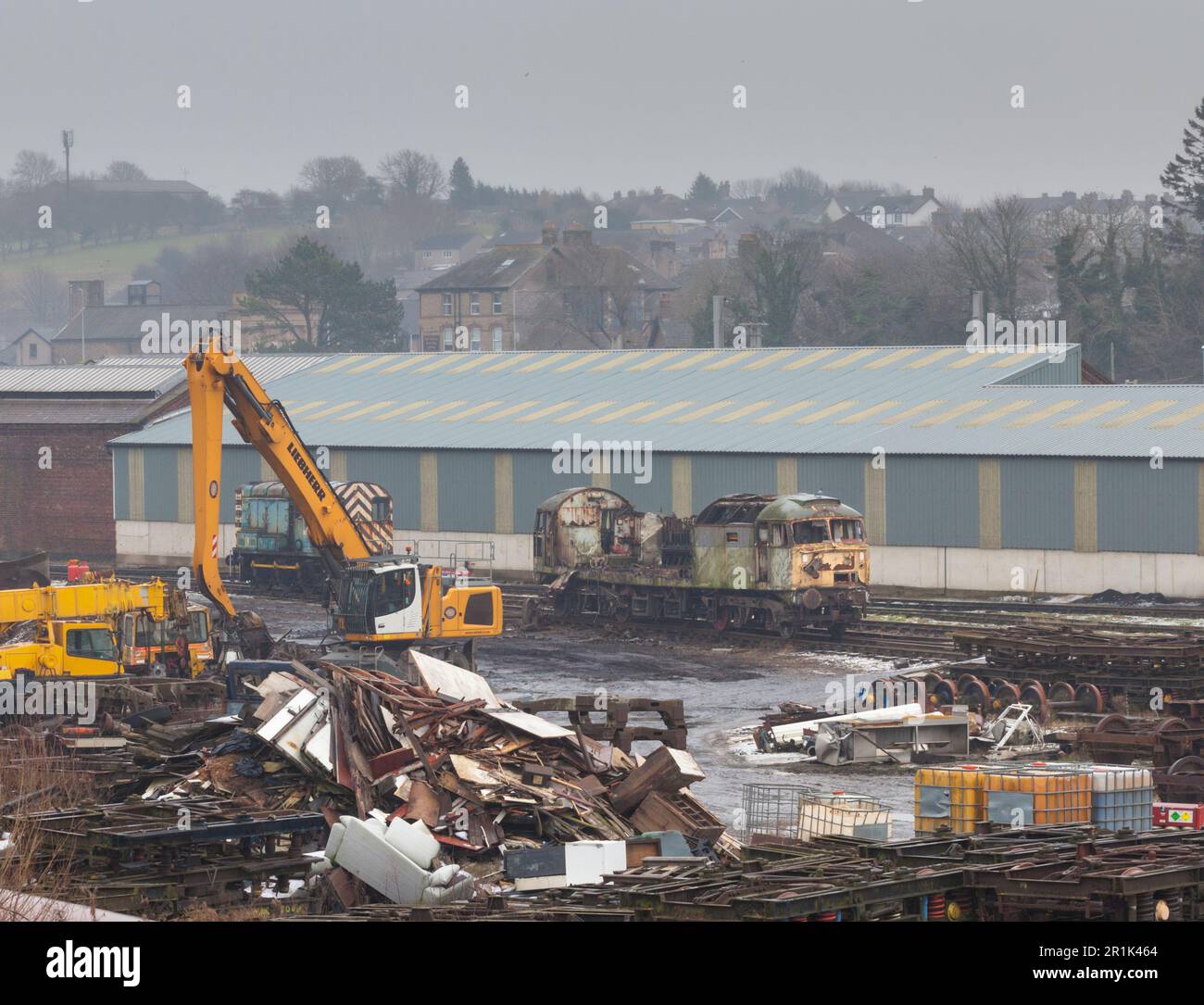 Class 47 diesel railway locomotive 47368 being broken up for scrap by ...