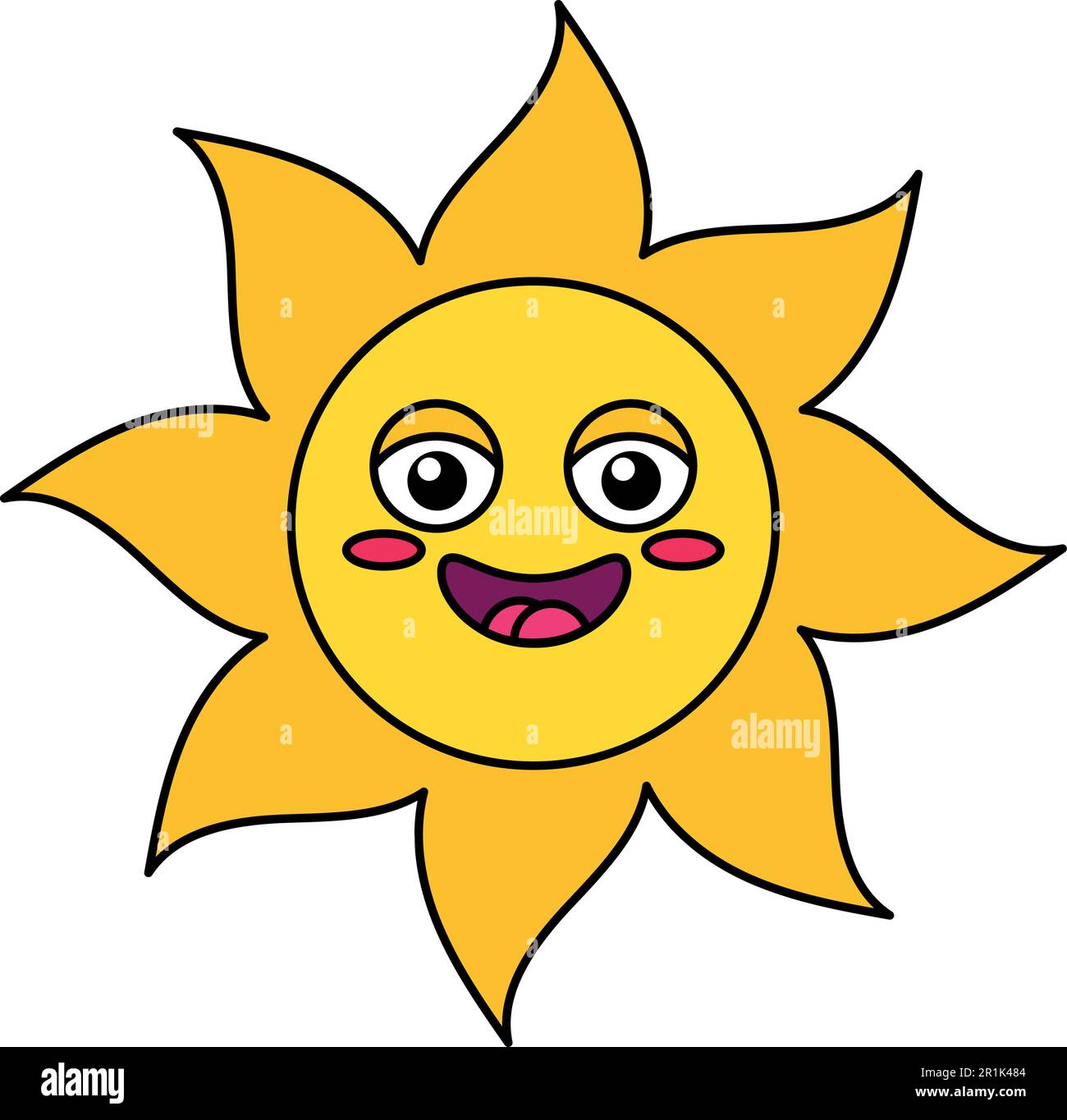 Happy sun emoji outline illustration. Yellow emoticon, social media ...