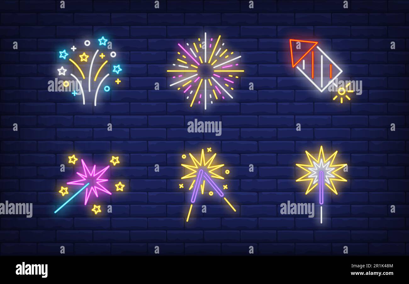 Festive firework neon sign set Stock Vector Image & Art - Alamy
