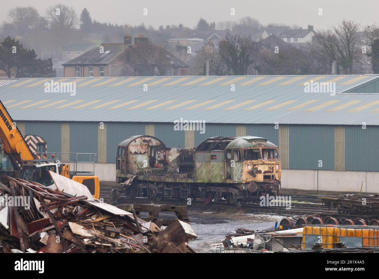 Class 47 diesel railway locomotive 47368 being broken up for scrap by ...