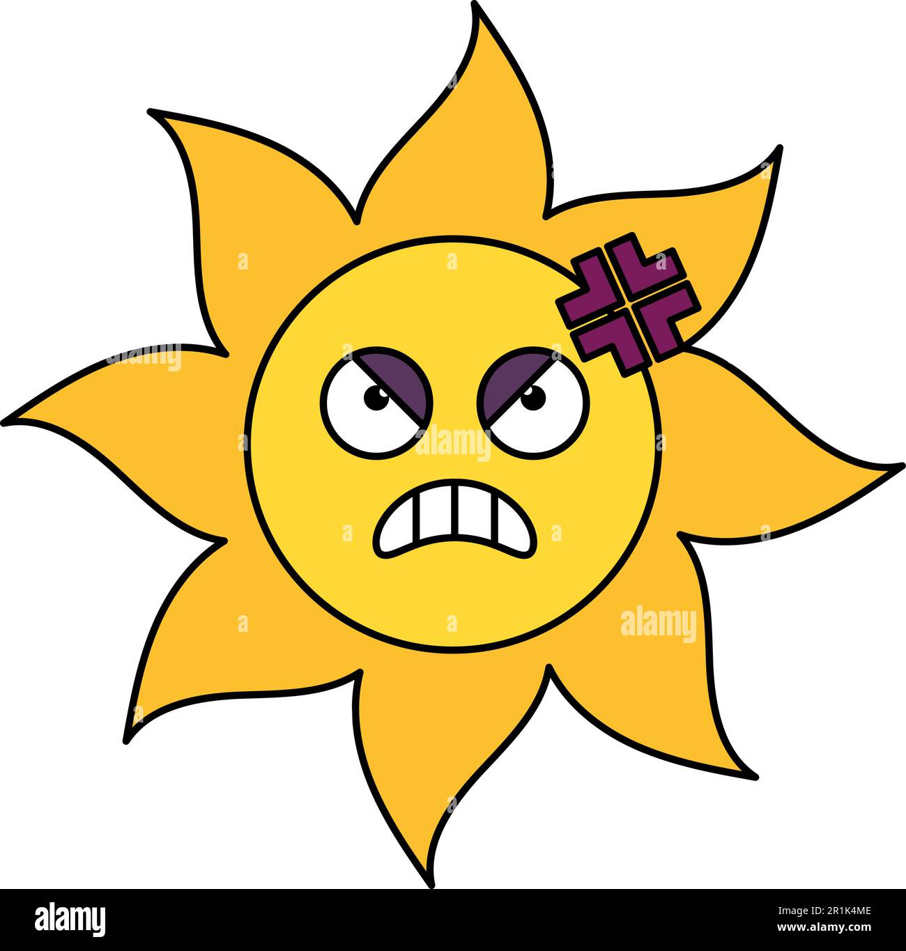 Angry sun sticker outline illustration. Furious, bad mood emoticon ...