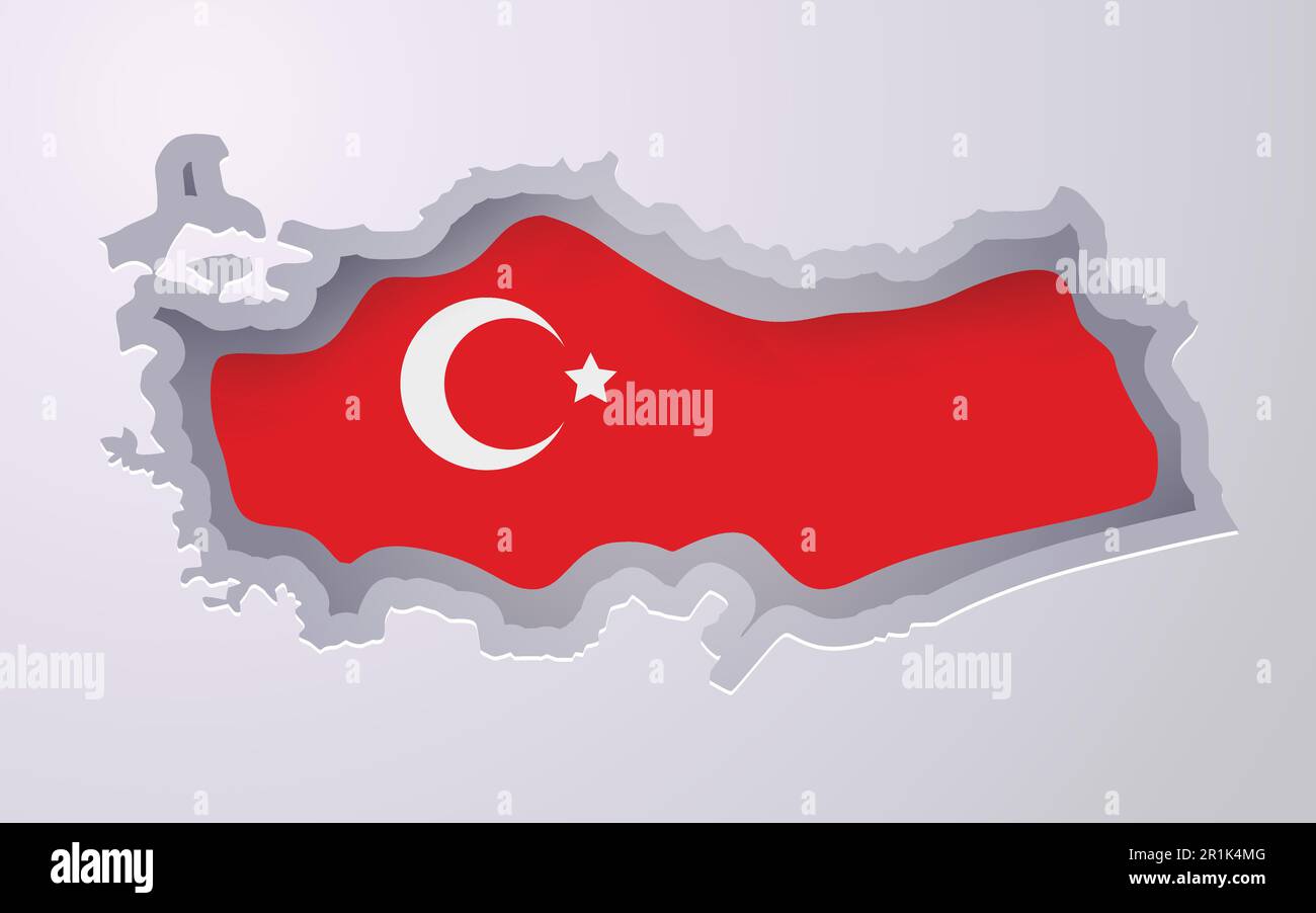 Creative Turkey map with flag colors in paper cut style. Vector ...