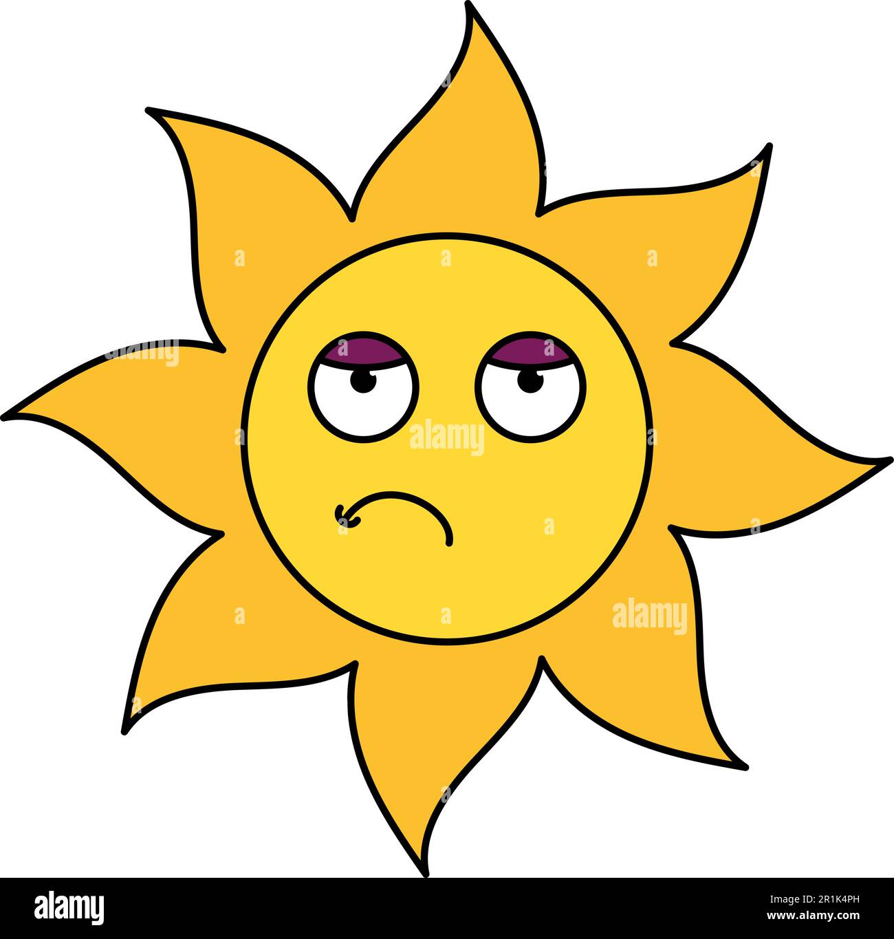 Bored sun emoticon outline illustration. Uninterested, tired emoji ...