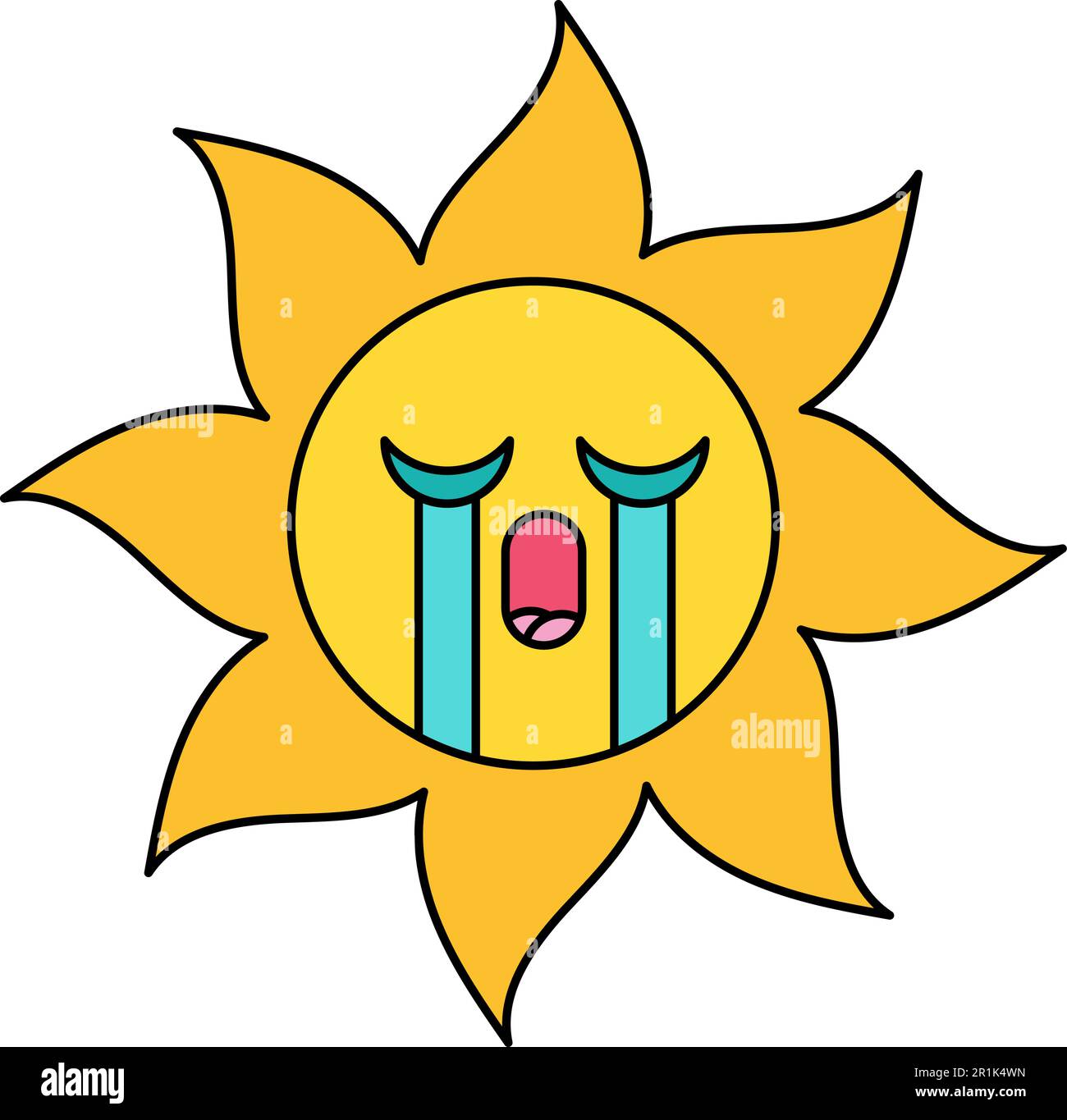 Crying sun emoticon outline illustration. Weeping emoji. Social media ...