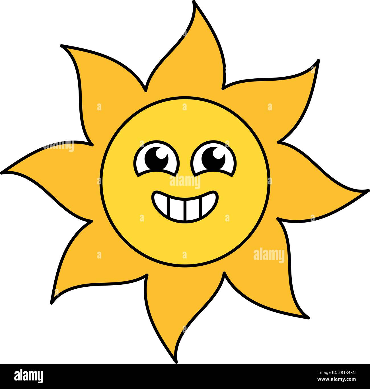 Excited sun sticker outline illustration. Happy, agitated emoticon ...