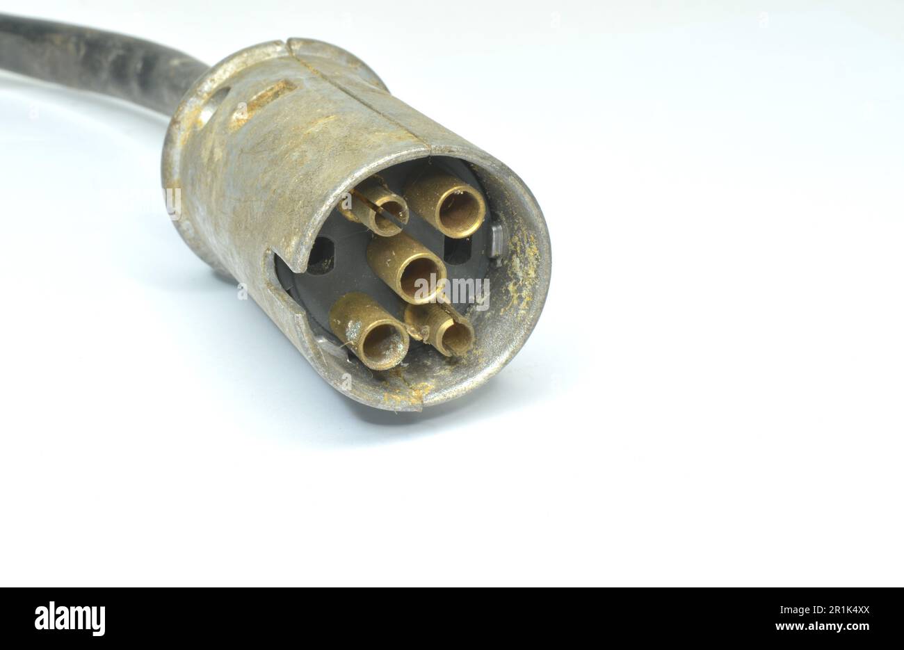 Vintage metal 5 pin connector on white background Stock Photo - Alamy