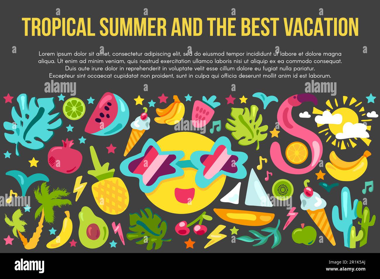 Summer vacation flat banner template. Tropical summer poster with text ...