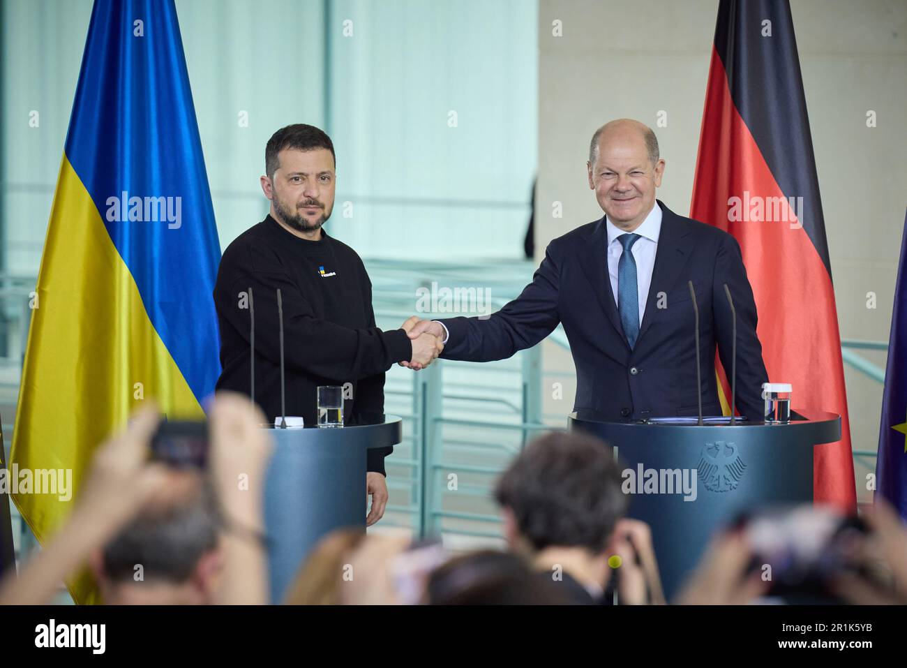 Berlin, Germany. 14th May, 2023. German Chancellor Olaf Scholz (R ...