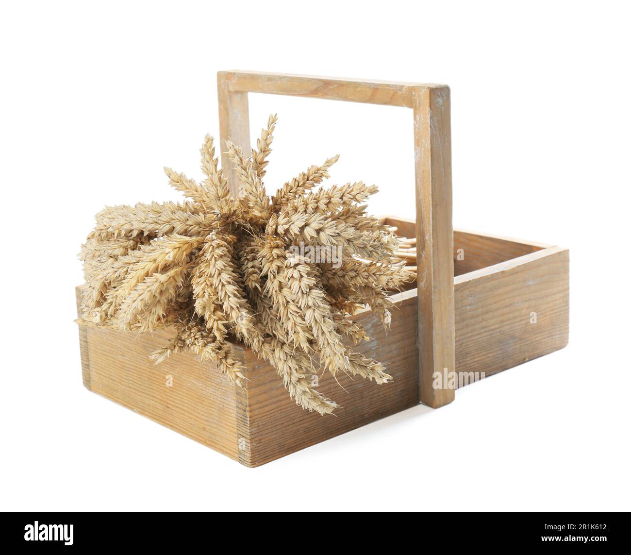Bunch of wheat in wooden crate isolated on white Stock Photo - Alamy