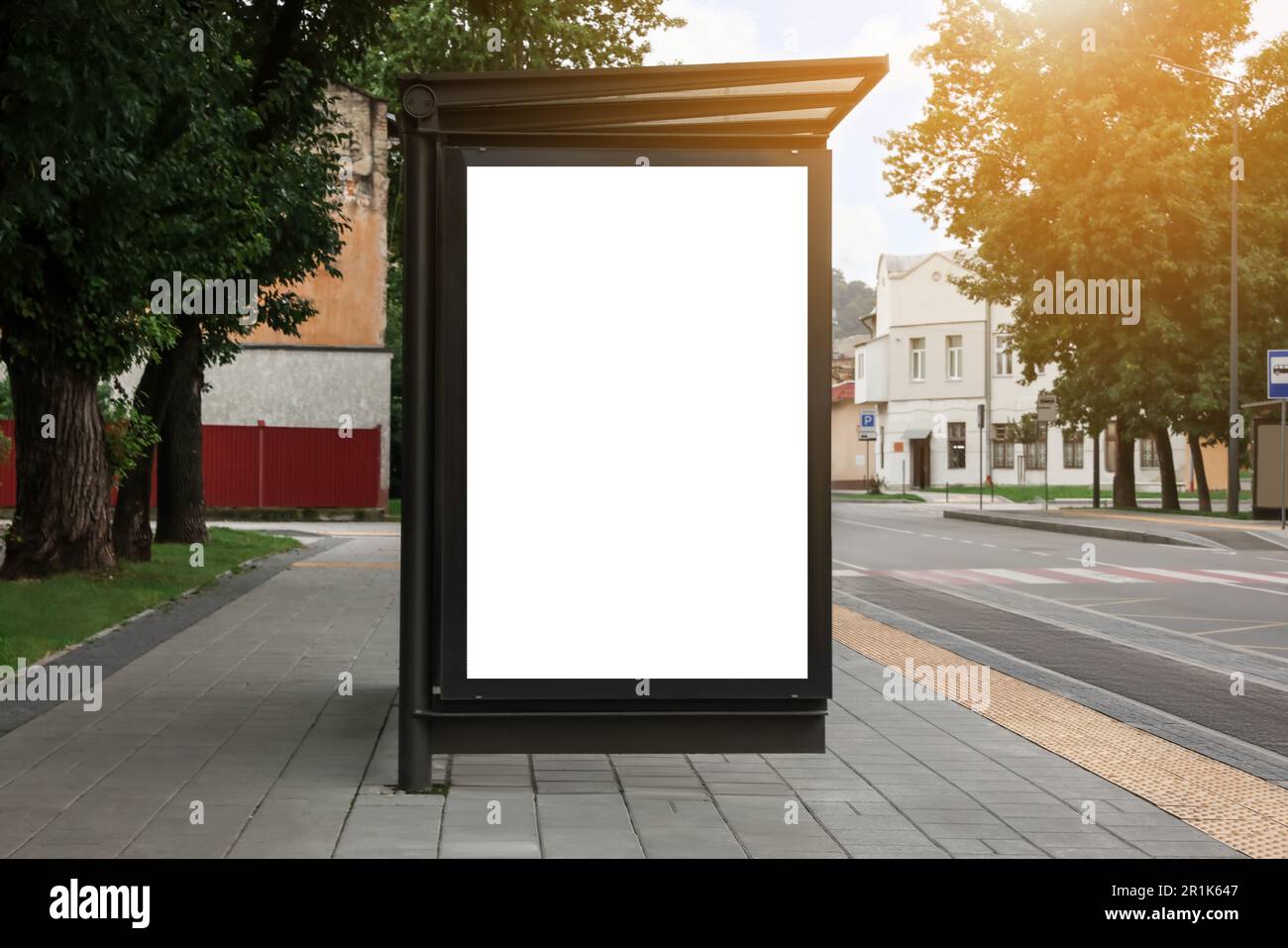 Advertising board on bus stop. Mockup for design Stock Photo - Alamy