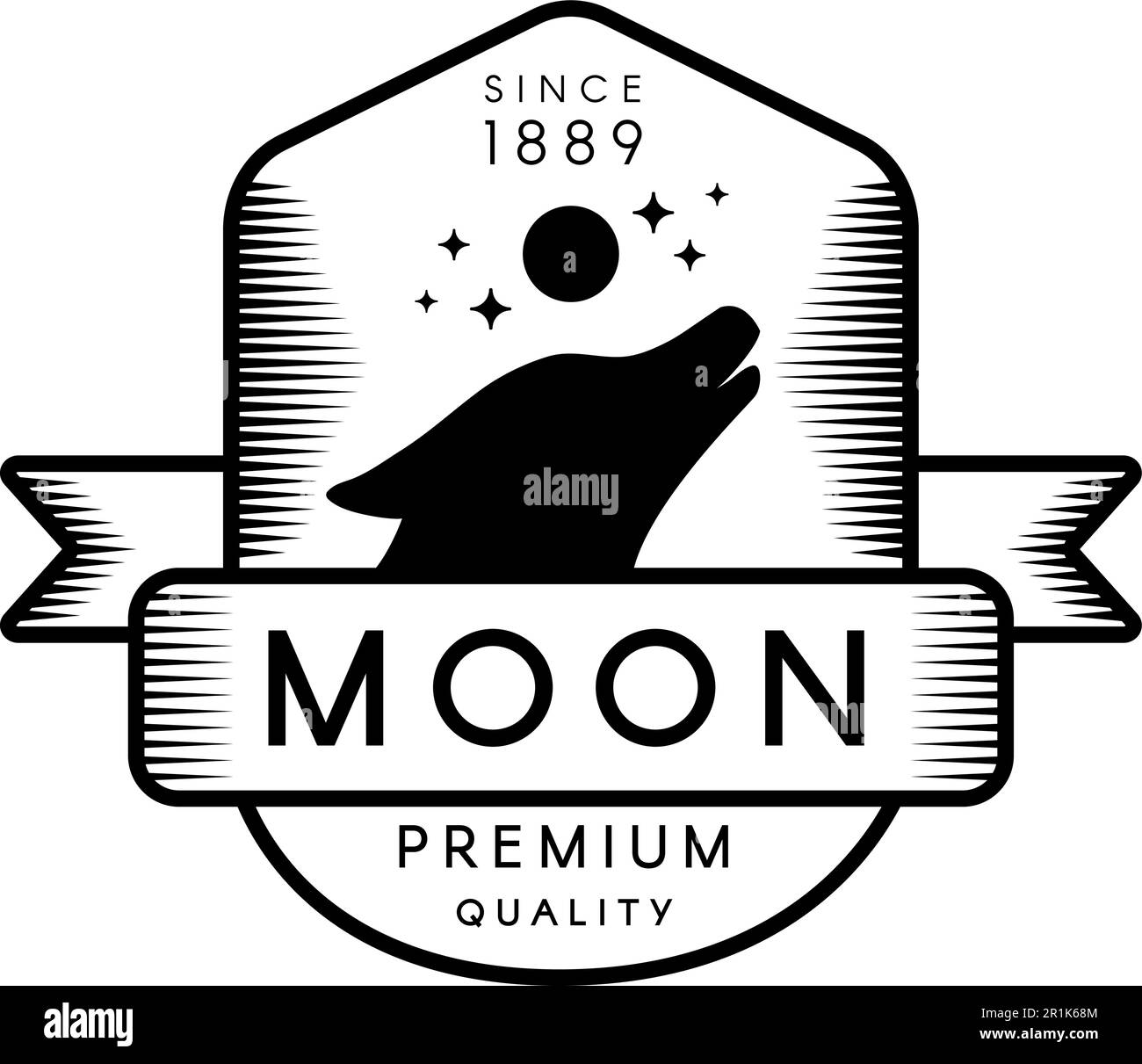 Moon outline vector logo template. Nature reserve symbol. Howling wolf ...