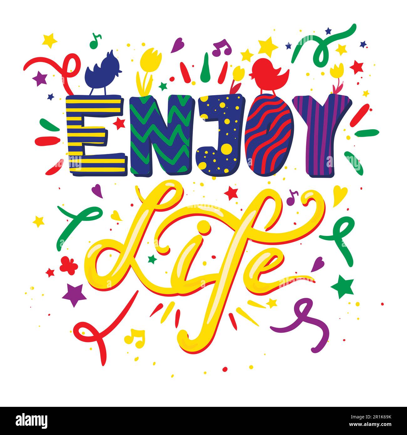 Motivational quote hand drawn color lettering. Enjoy life phrase ...