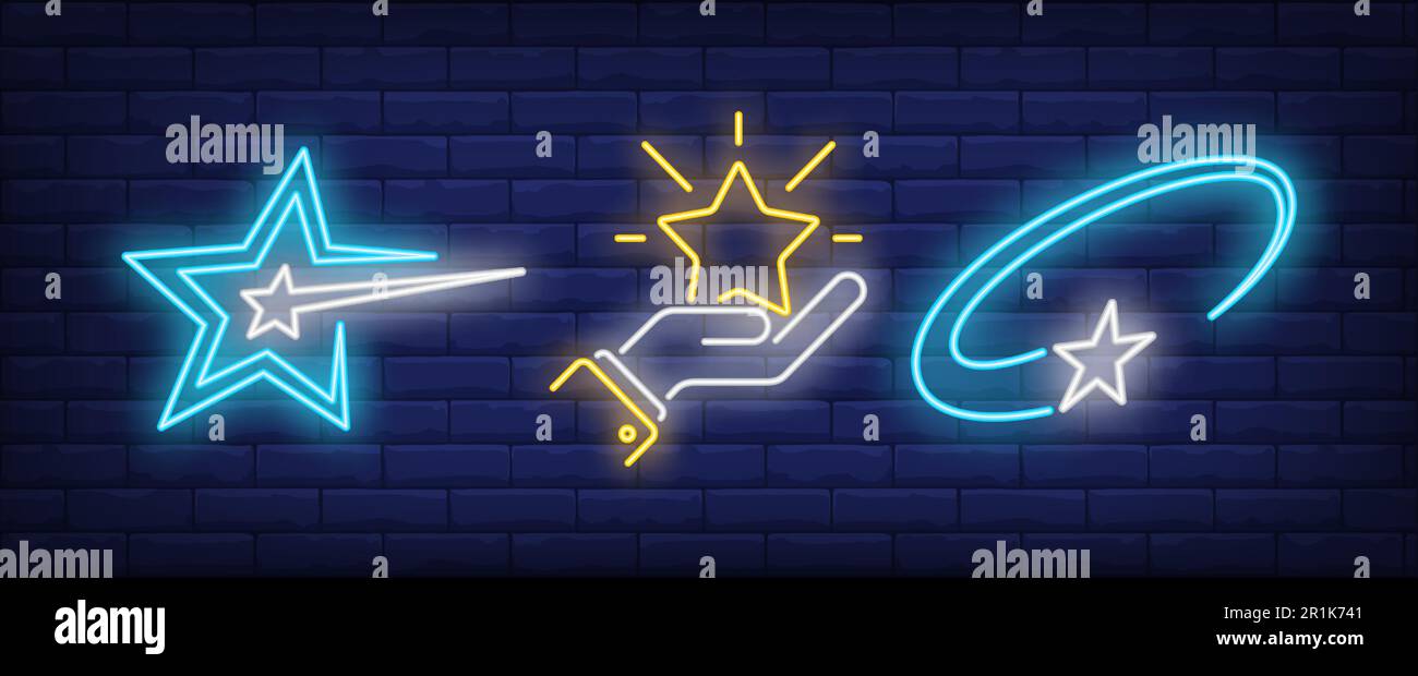 Hand and flying stars neon signs set Stock Vector Image & Art - Alamy