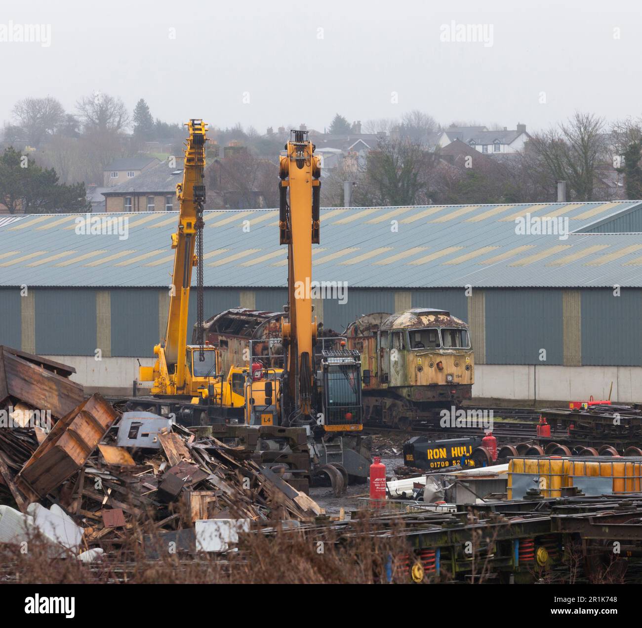 Class 47 diesel railway locomotive 47194 being broken up for scrap by ...