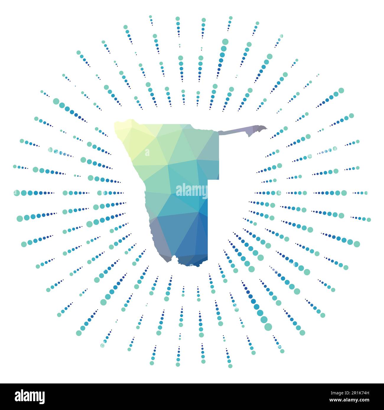 Shape of Namibia, polygonal sunburst. Map of the country with colorful ...
