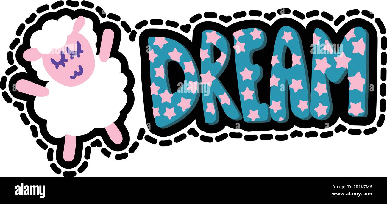 Sheep with dream lettering stitched frame patch. Sleeping lamb flat ...
