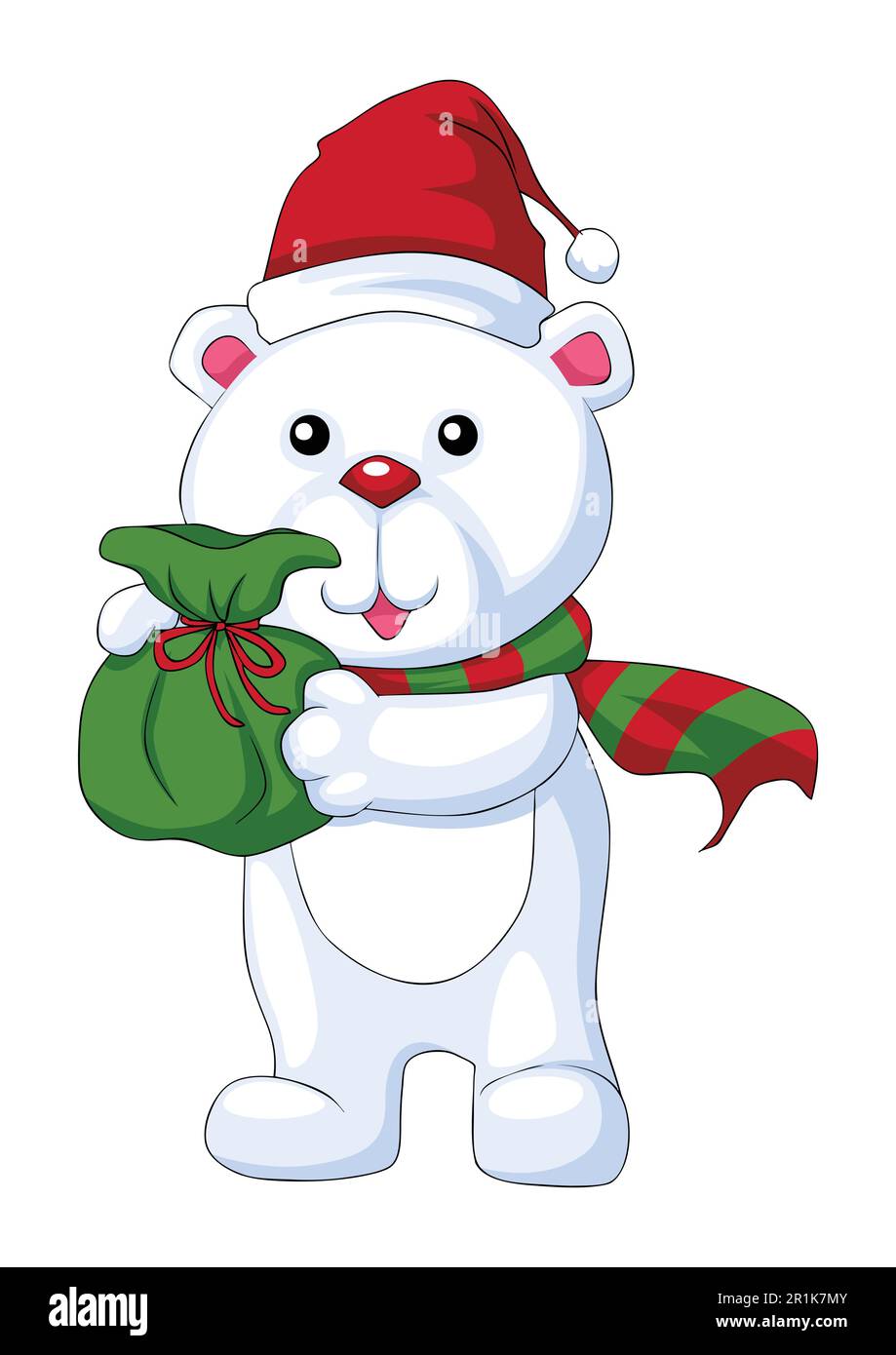 Cartoon illustration of a cute polar bear with Christmas ornament Stock ...