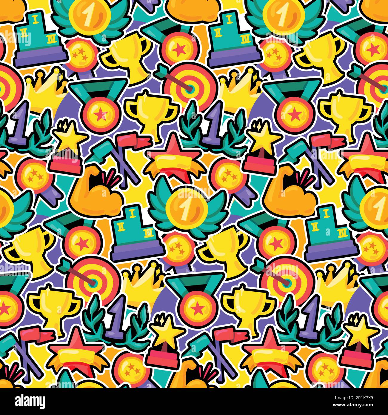 Awards color seamless vector pattern. Winner medals, rewards, prizes ...