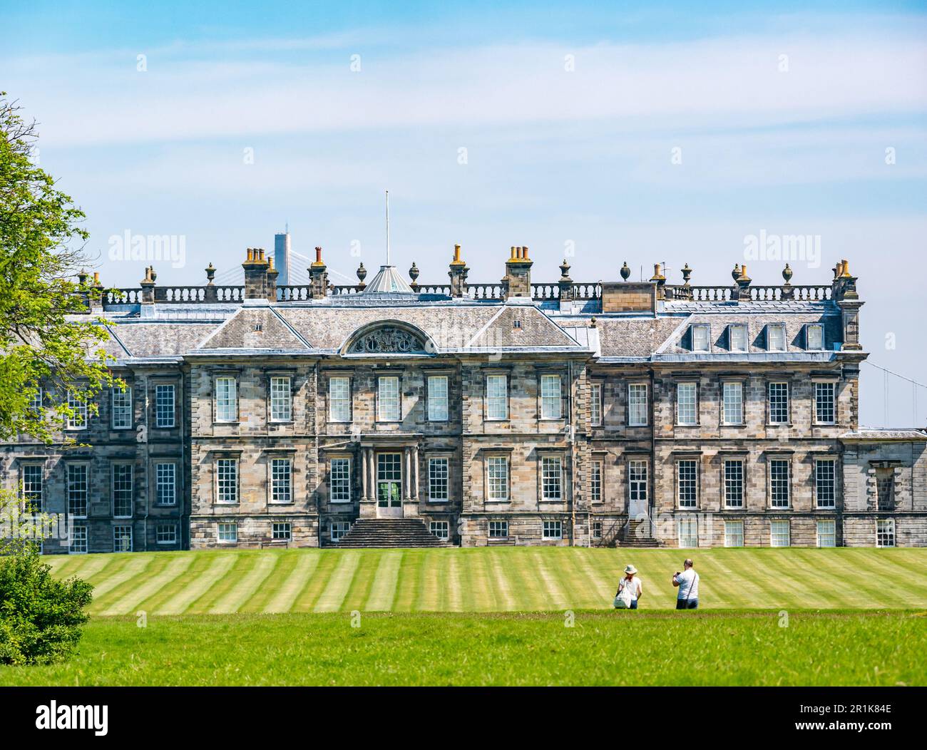 View of Hopetoun House grand mansion in country park estate with lawn ...