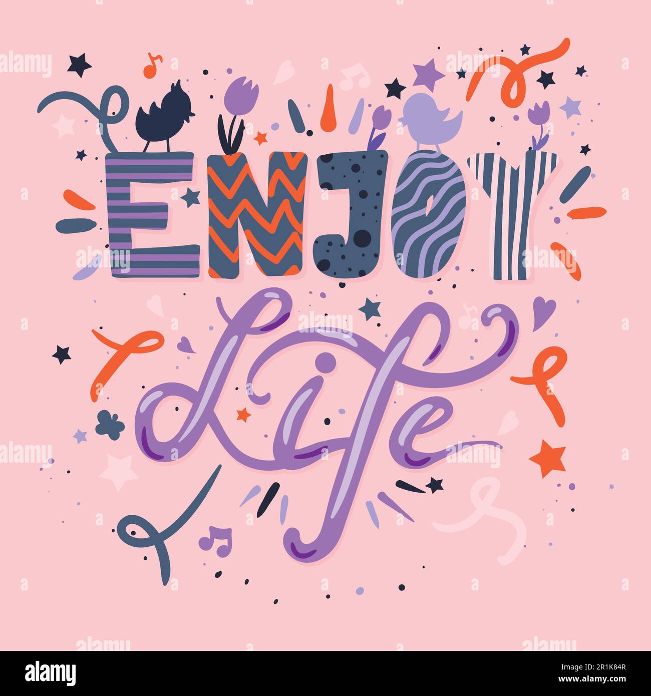 Enjoy life hand drawn color lettering. Motivation quote. Inspirational ...