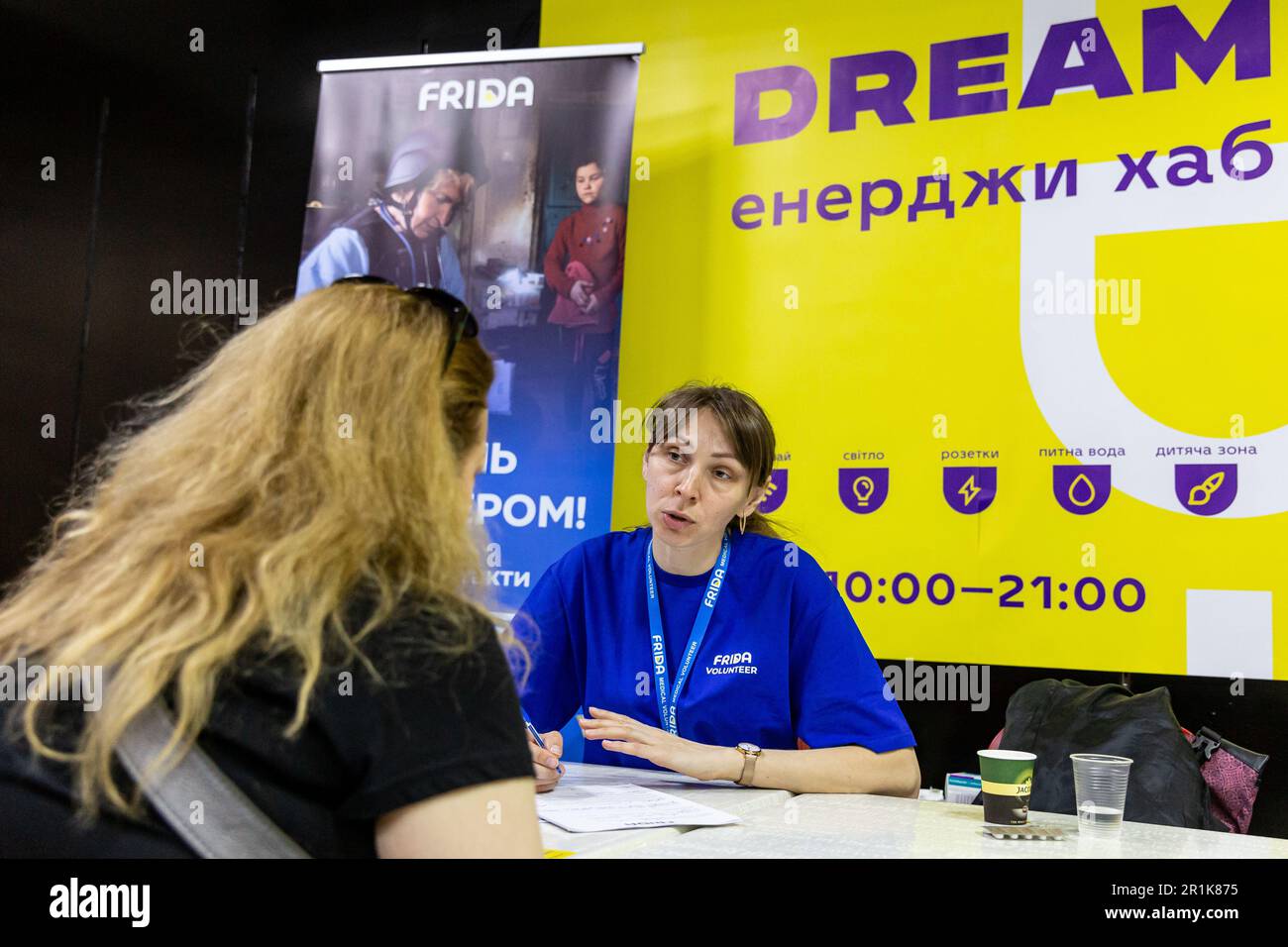 Kyiv, Ukraine. 14th May, 2023. Nataliya Kovaltchyk, a volunteer FRIDA ...
