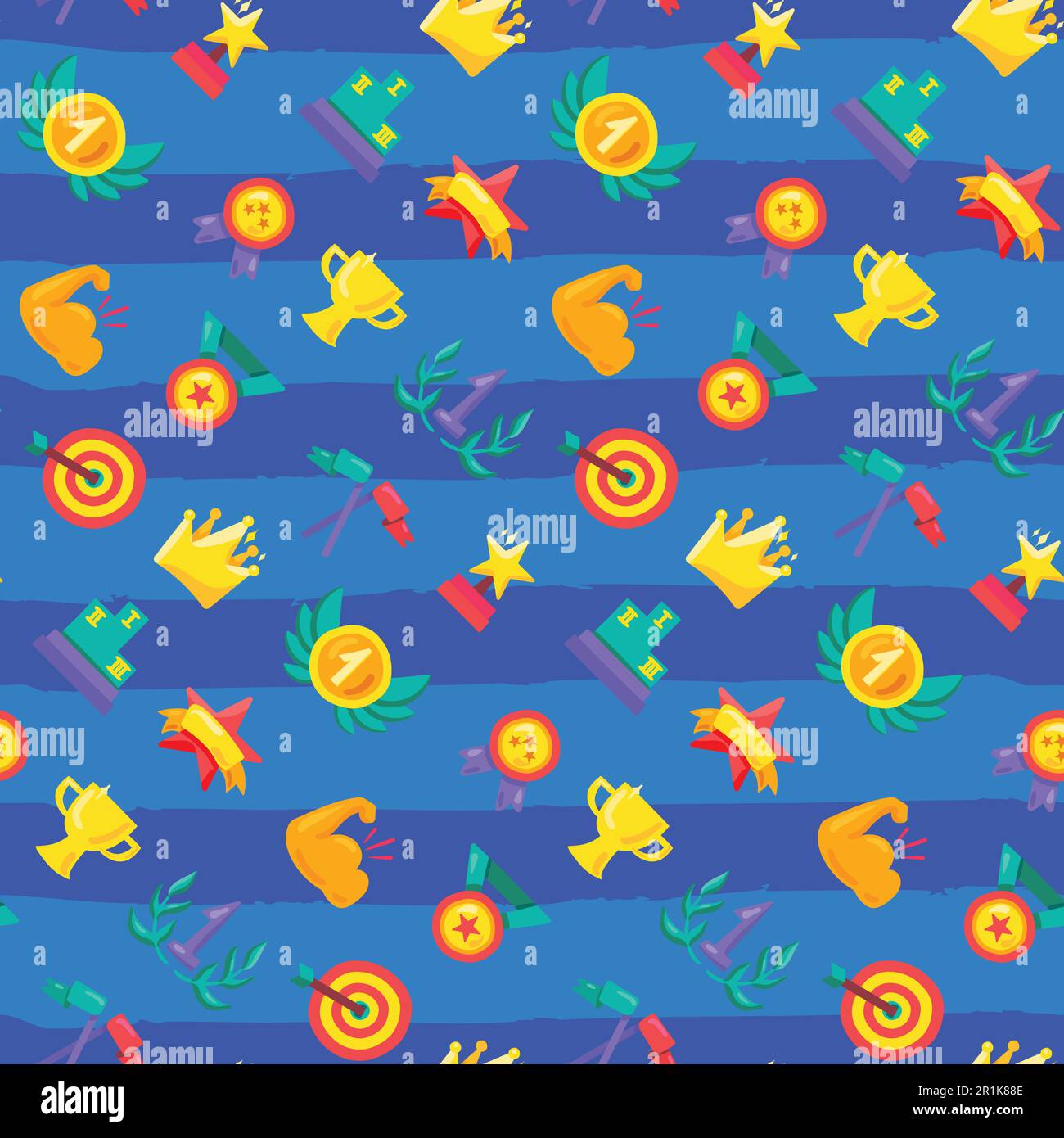 Awards seamless vector color pattern. Winner trophies, medals, prizes ...