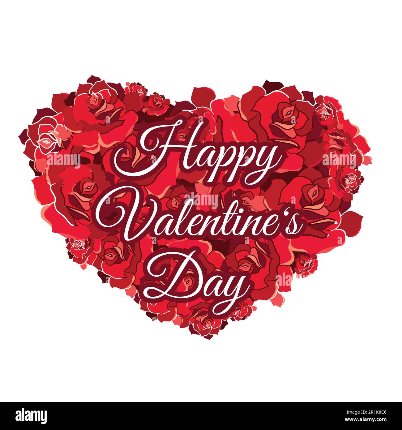 Happy Valentine's Day greeting card template. Red heart-shaped roses ...