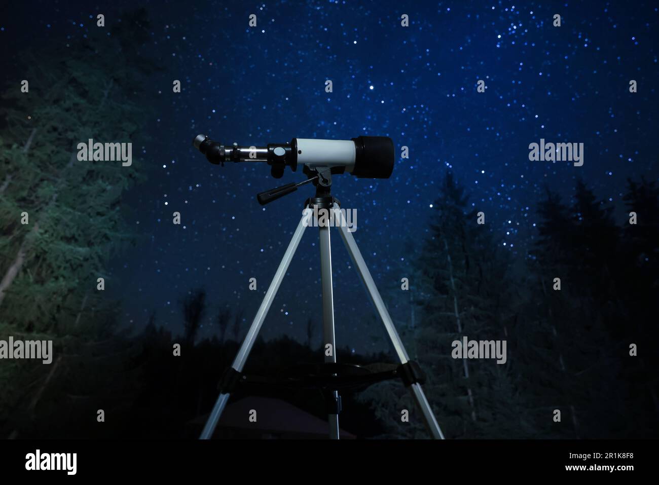 Modern telescope at night outdoors. Learning astronomy Stock Photo - Alamy