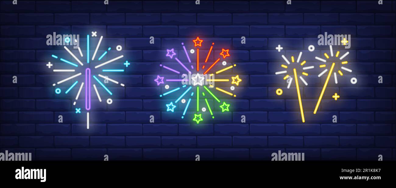 Fireworks and sparklers neon signs set Stock Vector Image & Art - Alamy