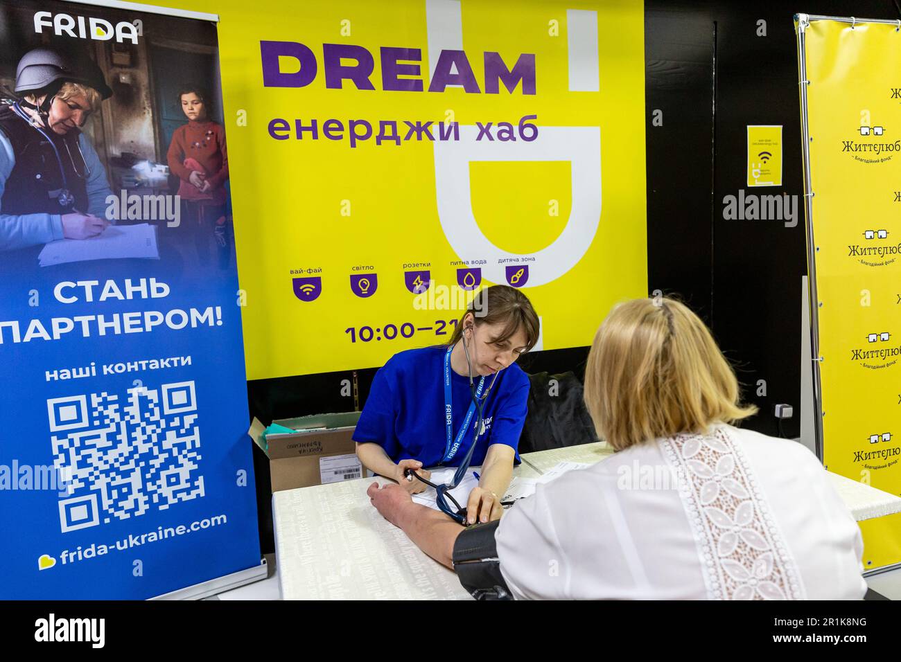 Kyiv, Ukraine. 14th May, 2023. Nataliya Kovaltchyk, a volunteer FRIDA ...