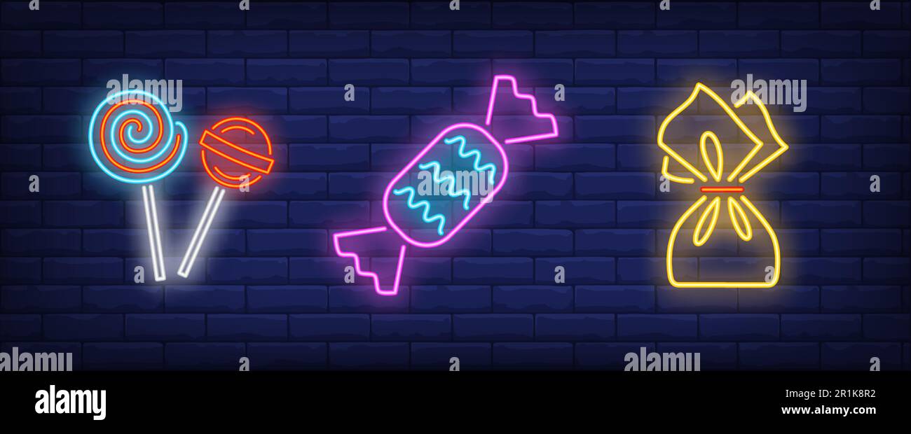 Sweet, lollipop and gift neon signs set Stock Vector Image & Art - Alamy