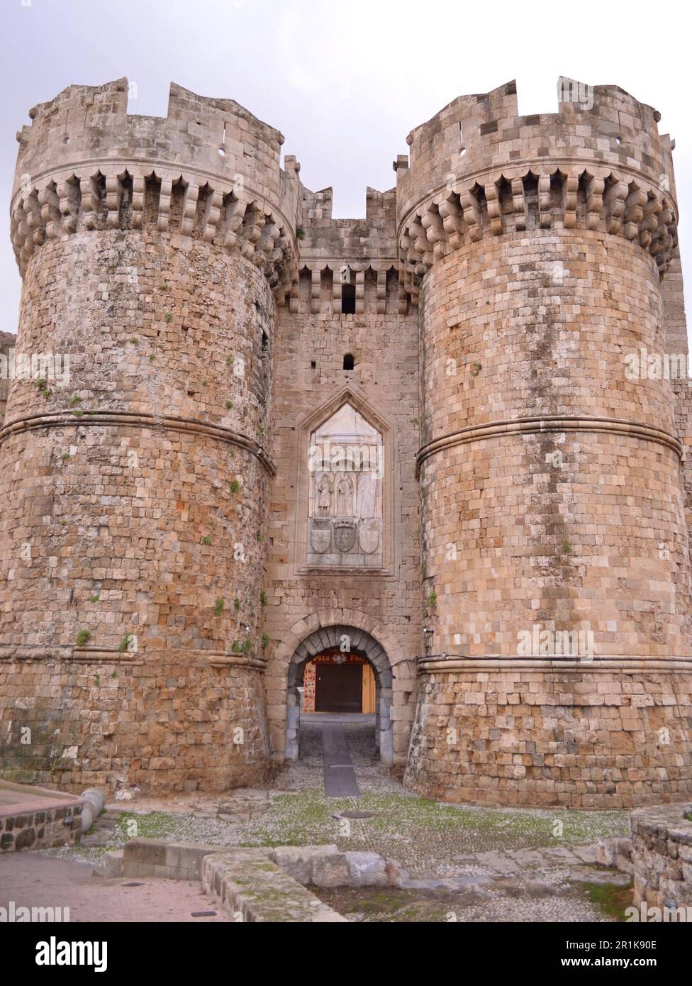 Entrance towers from the sea to the medieval city of Rhodes - the sea ...