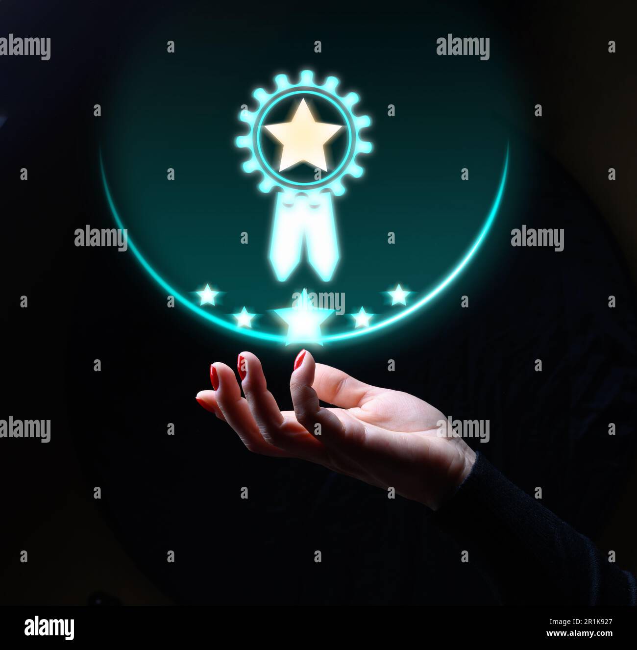 The hand shows the sign of the highest quality, quality control ...