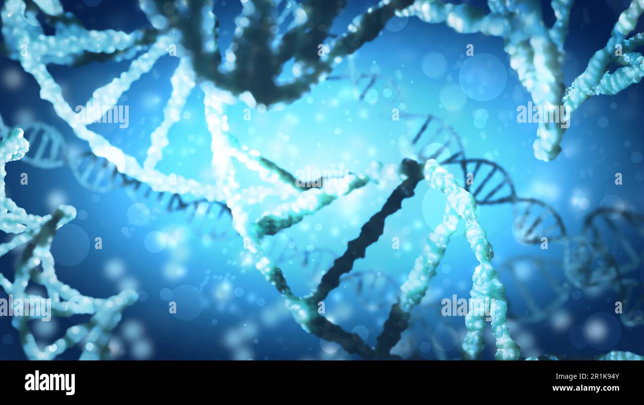 Structures of DNA on light blue background. Illustration Stock Photo ...