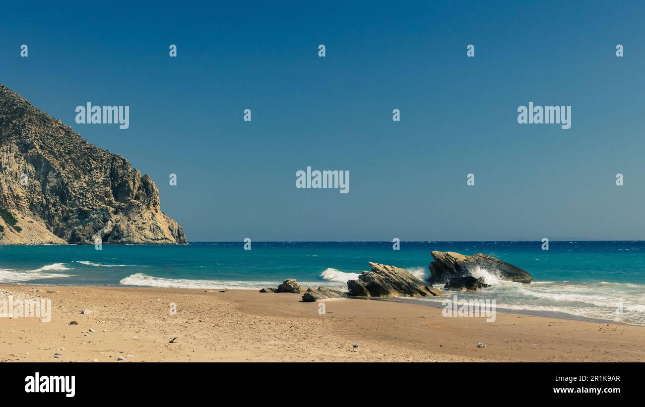 Beautiful day at the Kavo Paradiso beach in kos island, greece Stock ...