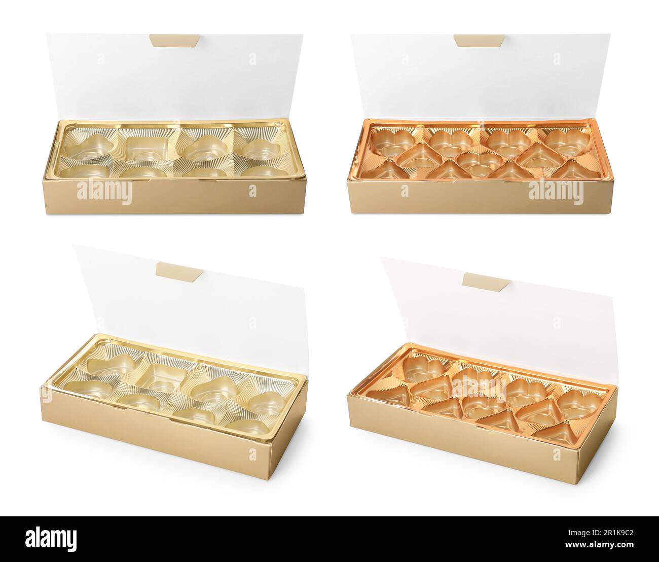 Set with empty candy boxes on white background Stock Photo - Alamy