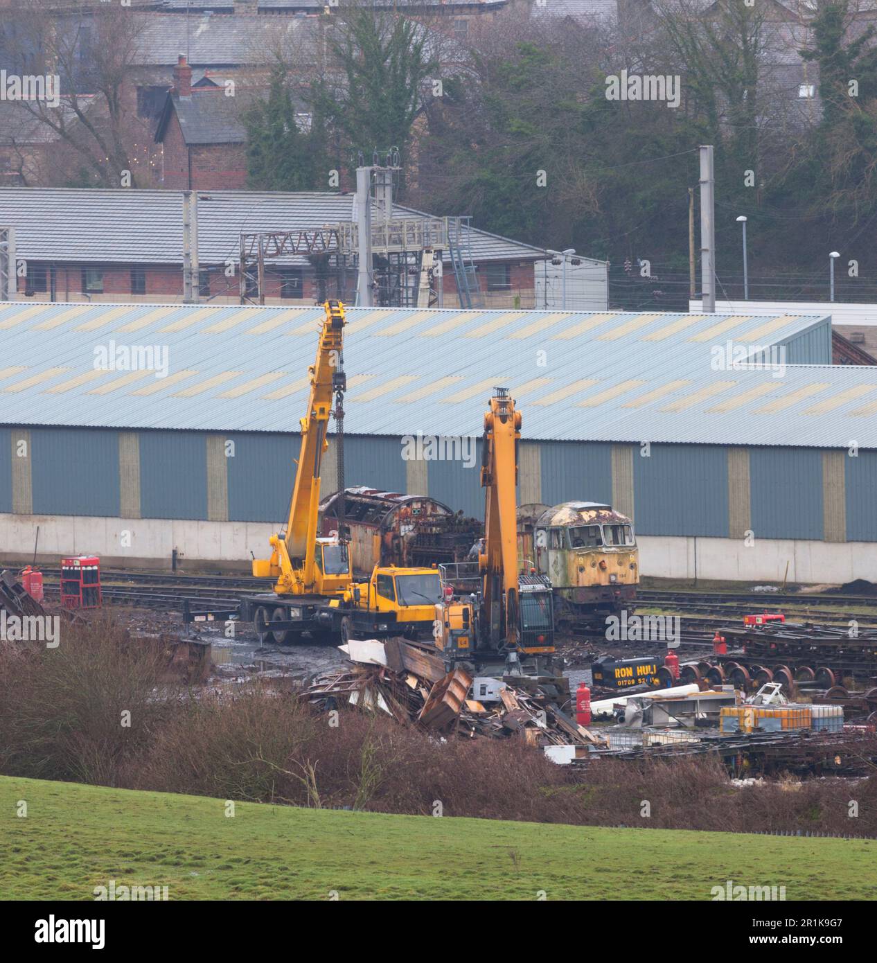 Class 47 diesel railway locomotive 47194 being broken up for scrap by ...