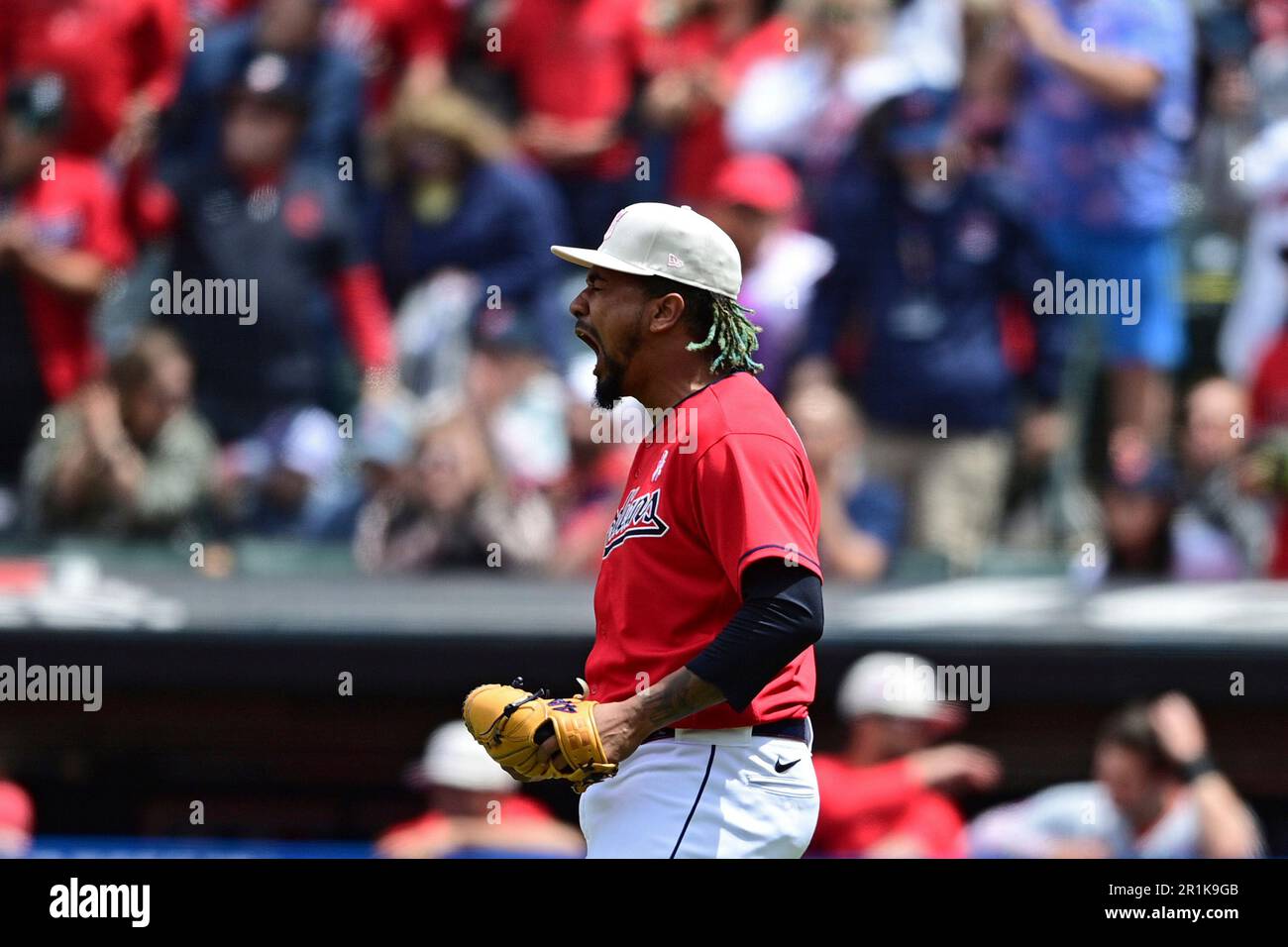 Cleveland Guardians relief pitcher Emmanuel Clase reacts after the ...