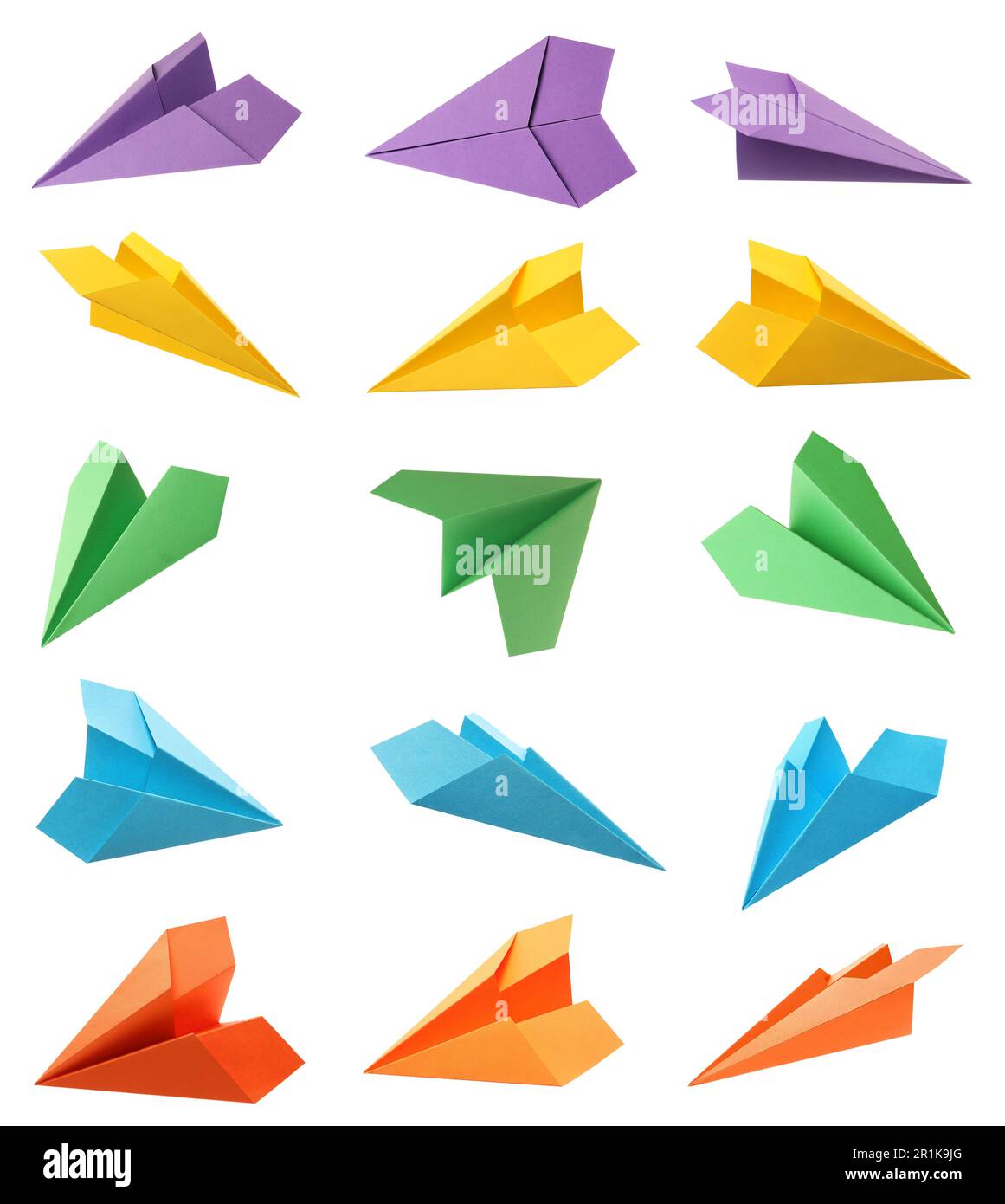Set with handmade different color paper planes on white background ...