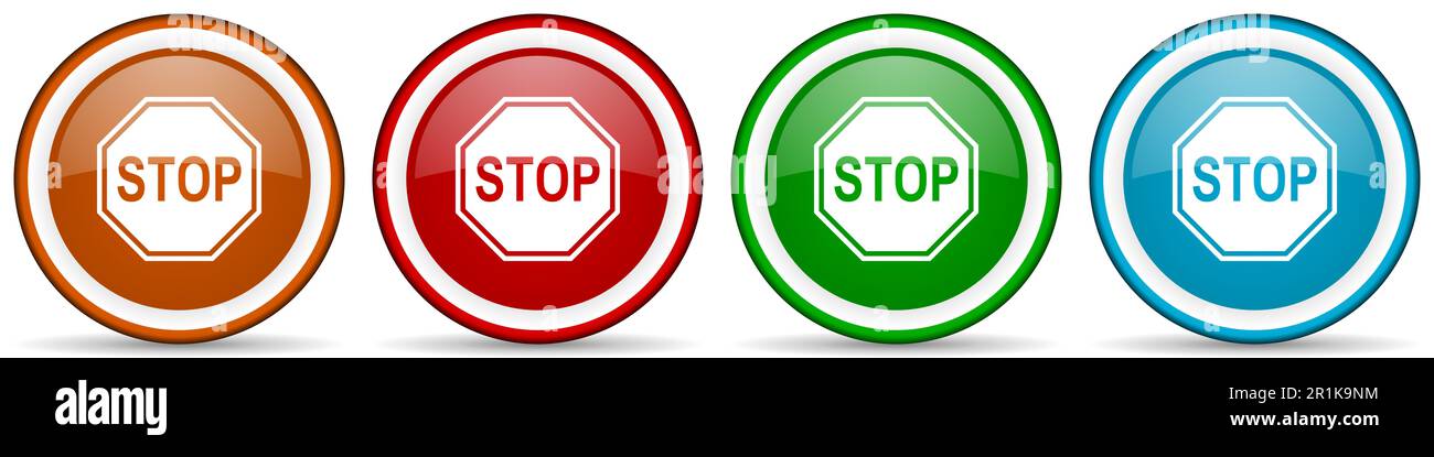 Stop, sign, danger, warning glossy icons, set of modern design buttons ...