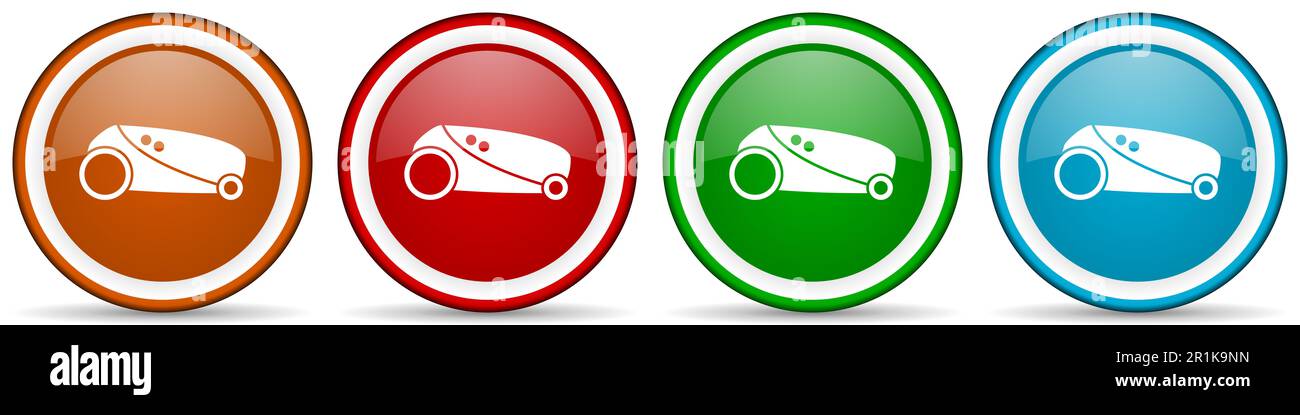 Robot, automatic grass mower glossy icons, set of modern design buttons ...
